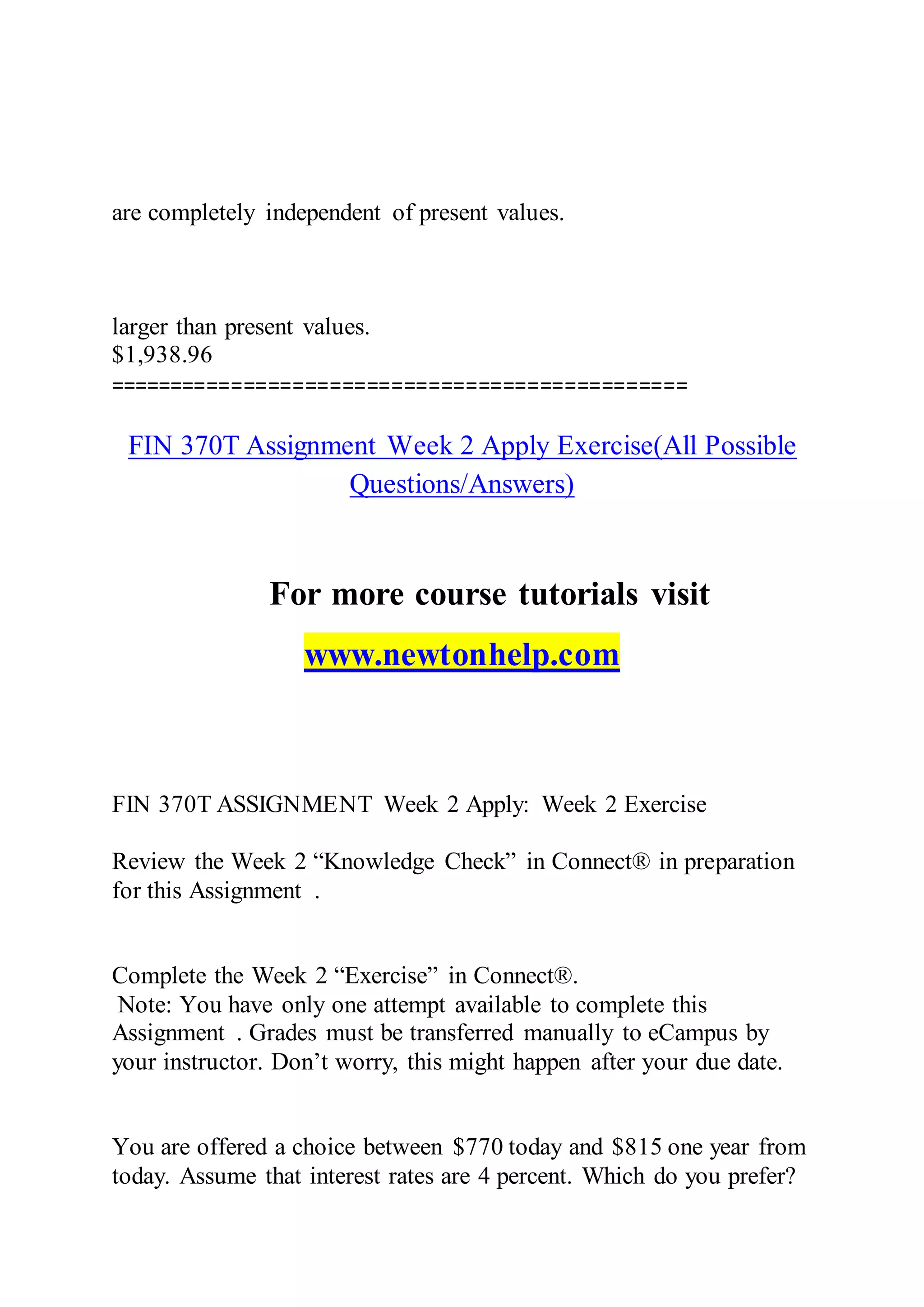 FIN 370T Perfect Education/newtonhelp.com