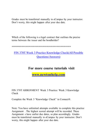 FIN 370T Perfect Education/newtonhelp.com