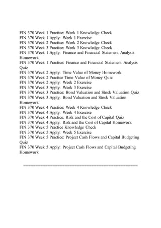FIN 370T Perfect Education/newtonhelp.com