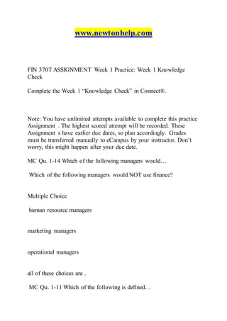 FIN 370T Perfect Education/newtonhelp.com