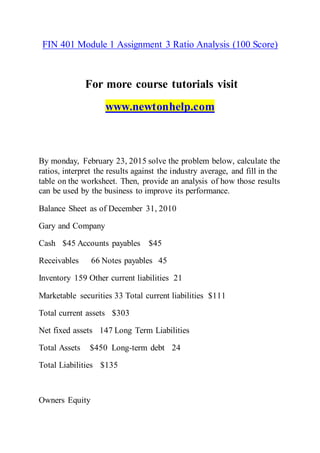 FIN 401 Doing by learn/newtonhelp.com