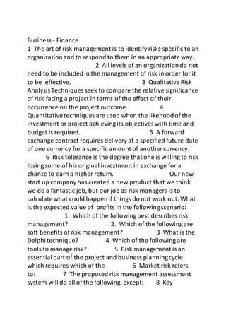 Fin 415 final exam | DOCX