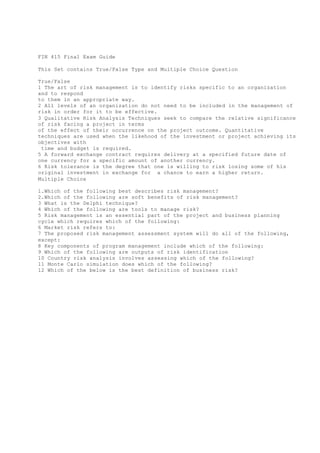 Fin 415 final exam guide | DOCX | Business | Business and Finance
