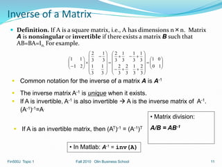 Fin500J_MatrixAlgebra_2011.ppt | Free Download