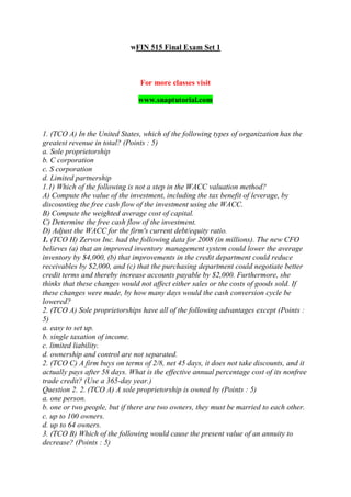 Fin 515 final exam set 1 | PDF
