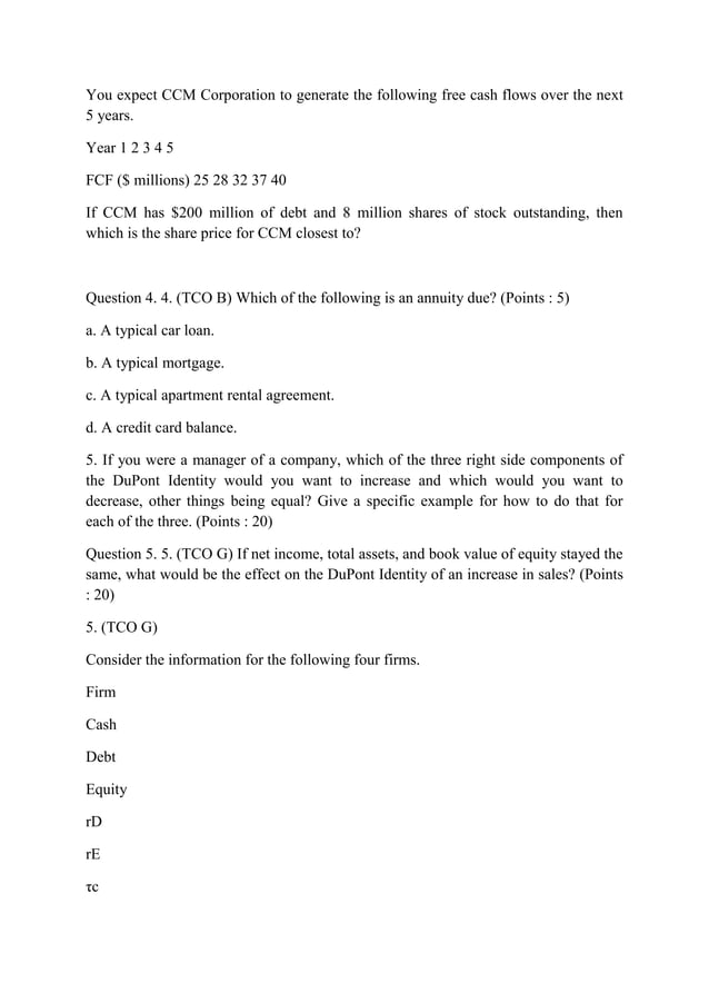 FIN 515 Final Exam Set 1C | PDF