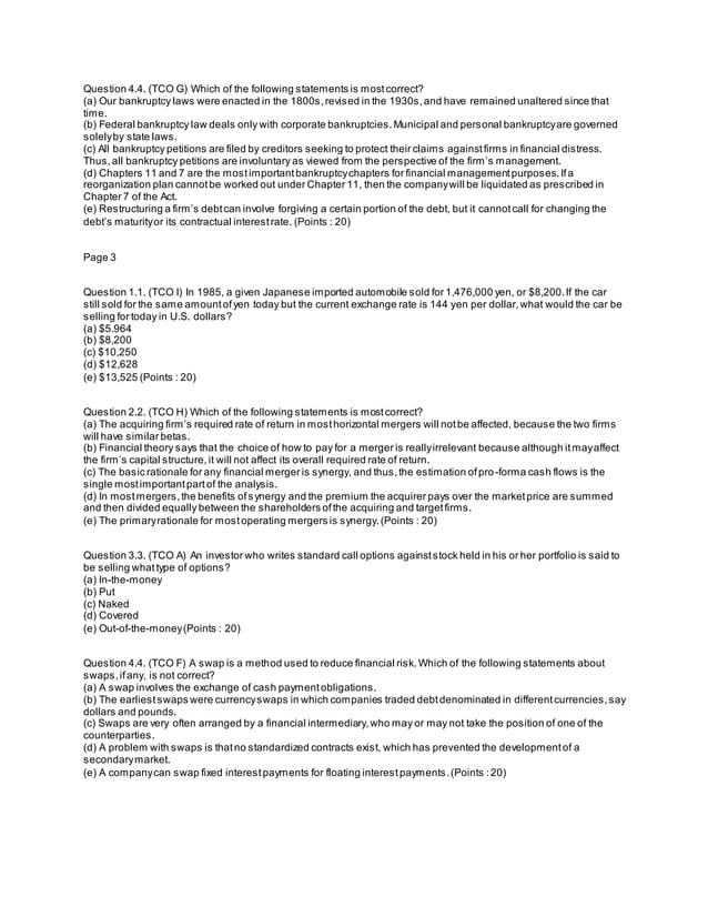 Fin 516 week 8 final exam fin516 | PDF