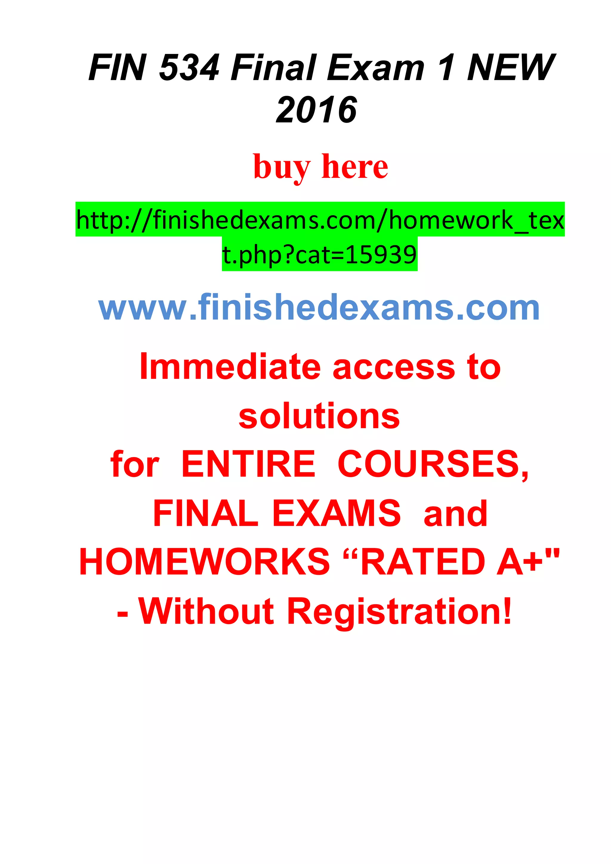 Fin 534 final exam 1 new 2016 | PDF