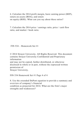 FIN 534 – Homework Set #1 © 2014 Strayer University. A.docx