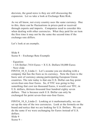 FIN534 Week 10 Scenario Script International monetary system and .docx
