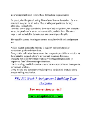 FIN 550 help Successful Learning/Snaptutorial | PDF