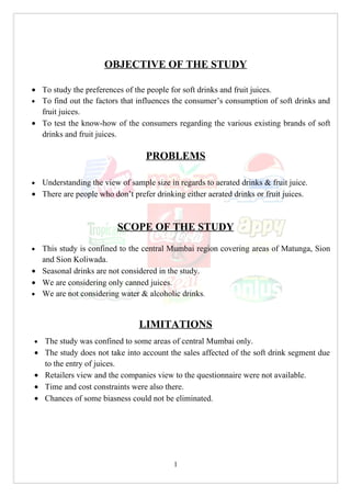 COMPARATIVE STUDY ON CONSUMPTION PATTERNS OF SOFT DRINKS AND FRUIT ...