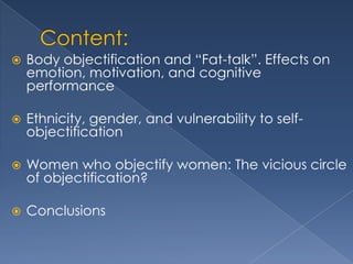 Experiencing Prejudice - self-objectification | PPTX
