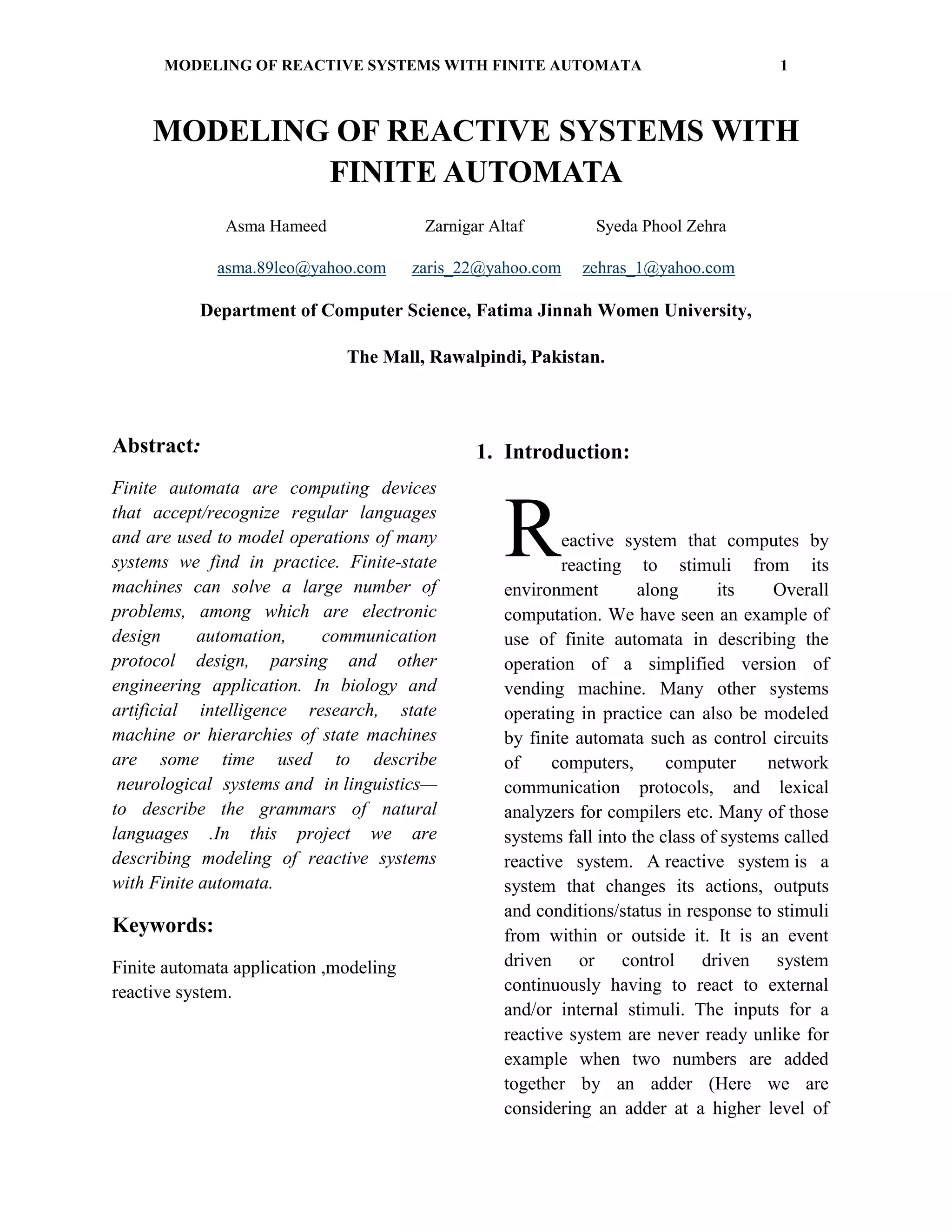 Modeling of reactive system with finite automata | DOCX