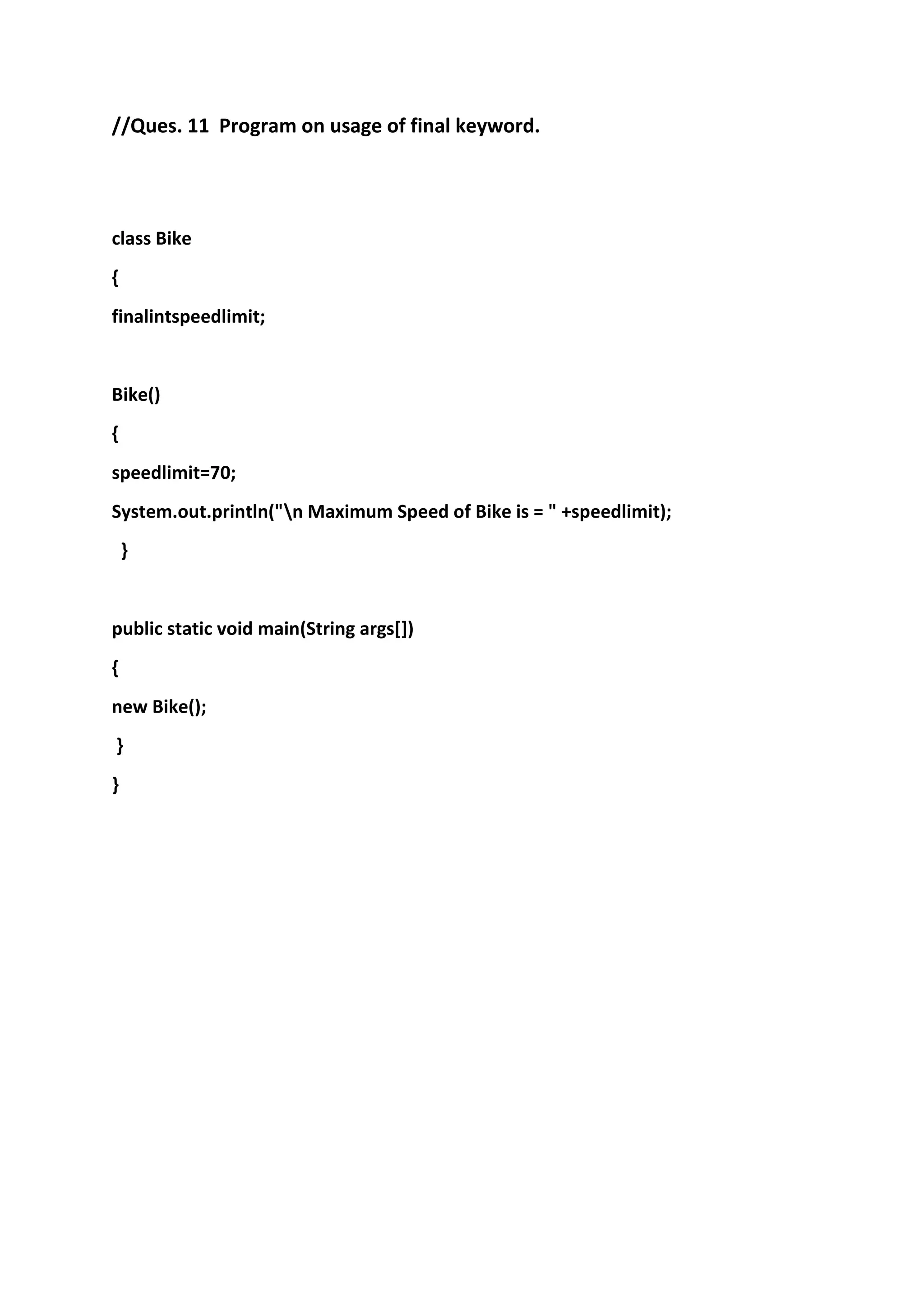 Program on usage of Final keyword in java | PDF