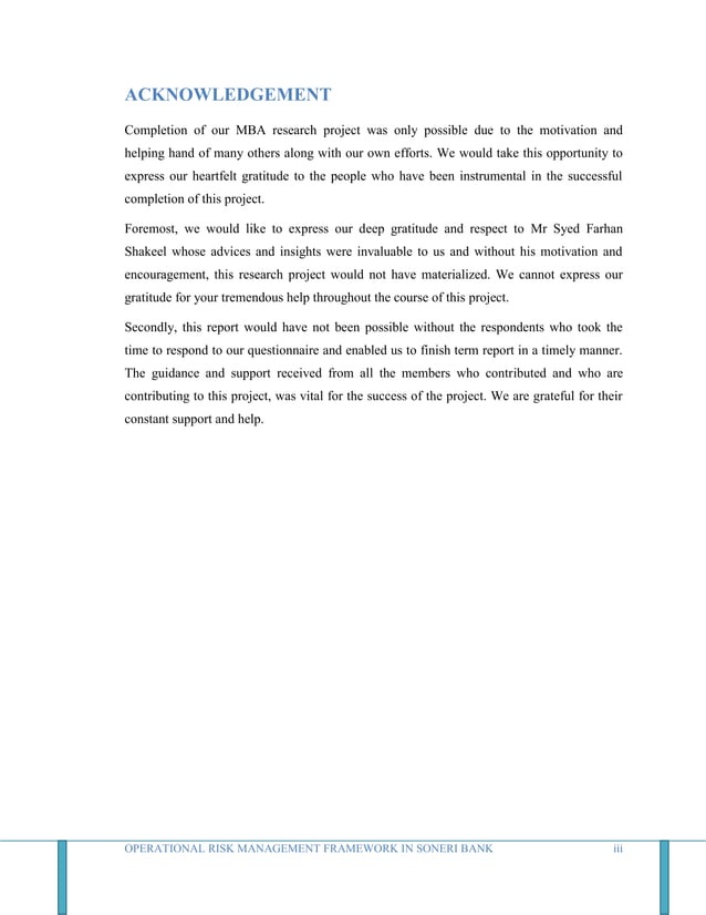 Operational Risk Management Framework in Soneri Bank