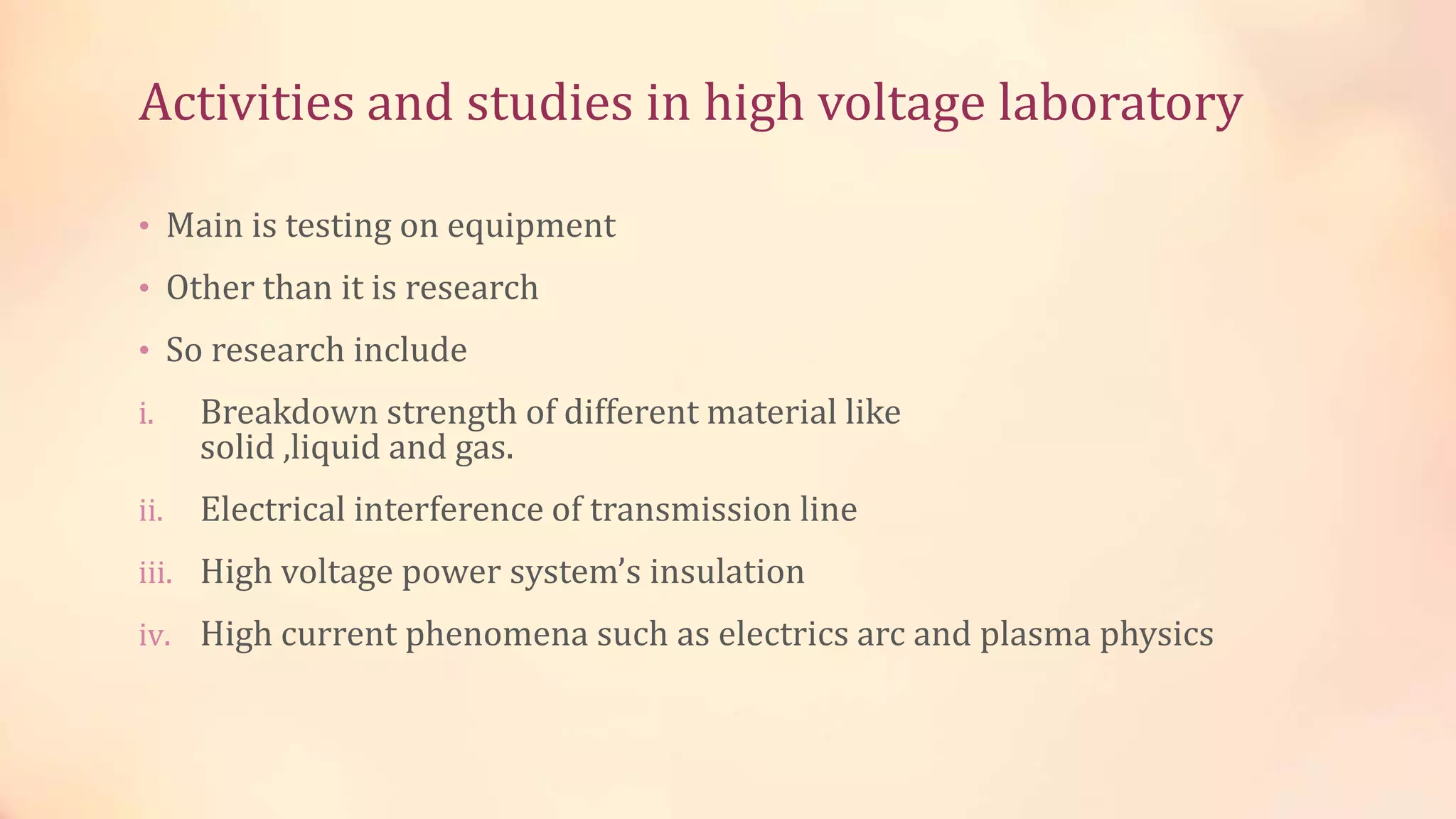Design, planning and layout of high voltage lab | PPTX