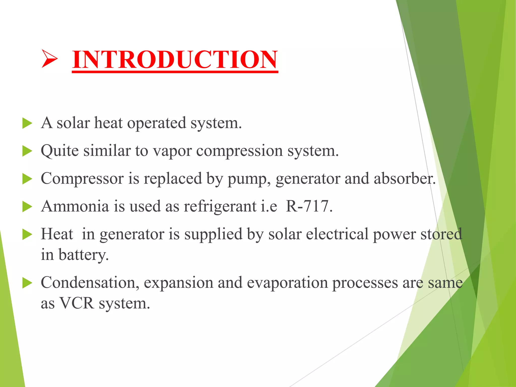 SOLAR POWER VAPOUR ABSORPTION REFRIGERATION SYSTEM | PPTX