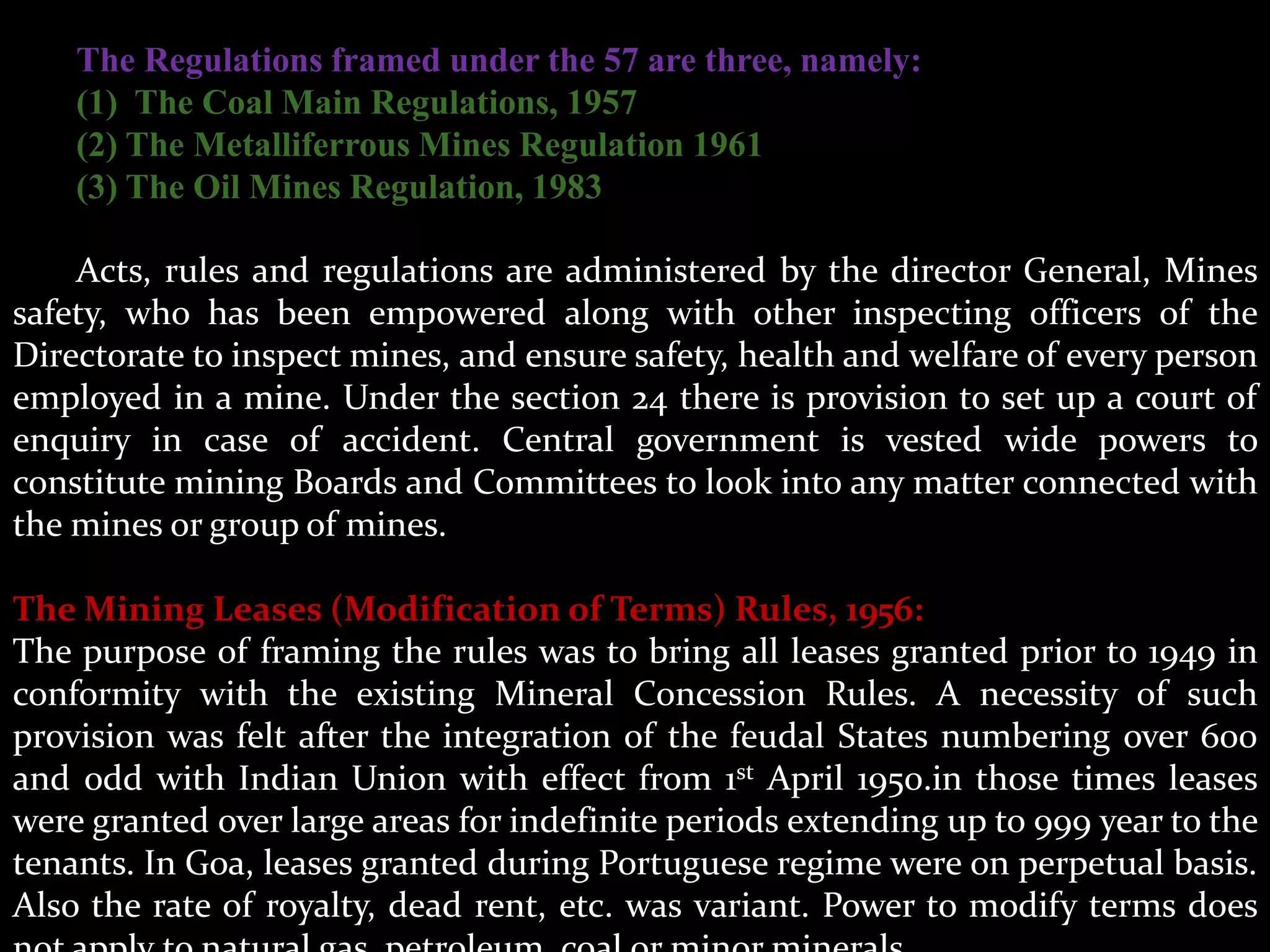 mine laws in mineral excavation in india | PPTX