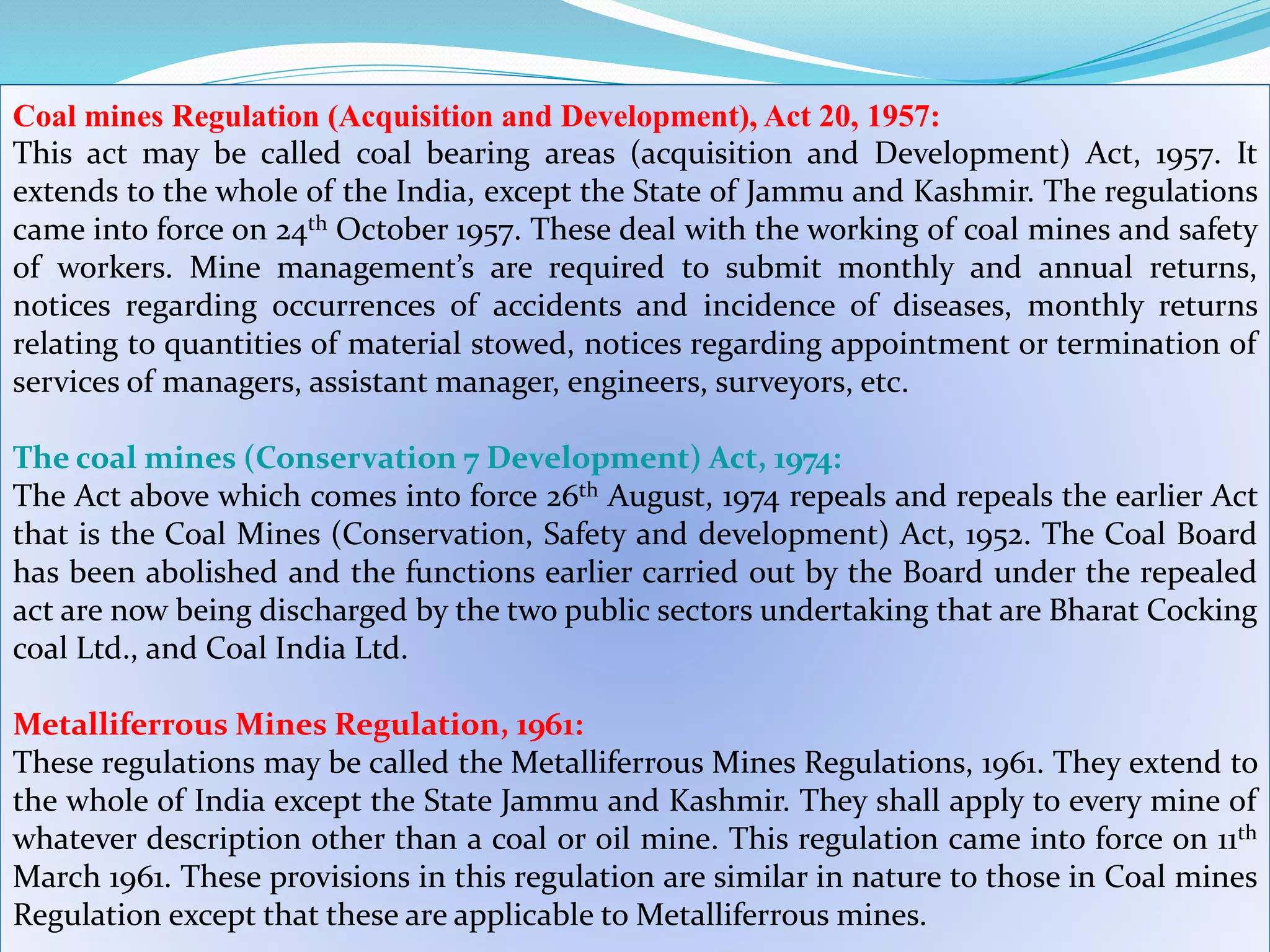 mine laws in mineral excavation in india | PPTX