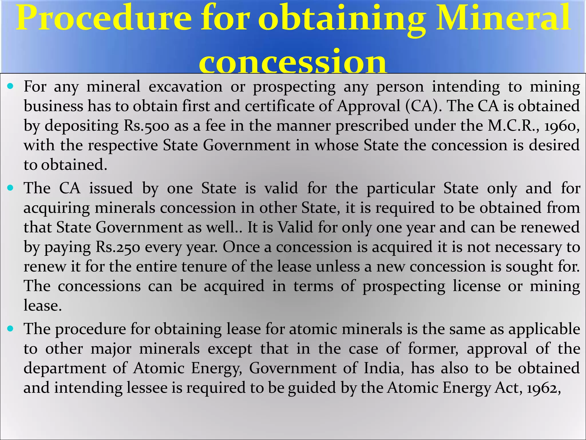 mine laws in mineral excavation in india | PPTX