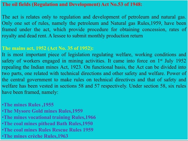 mine laws in mineral excavation in india | PPTX