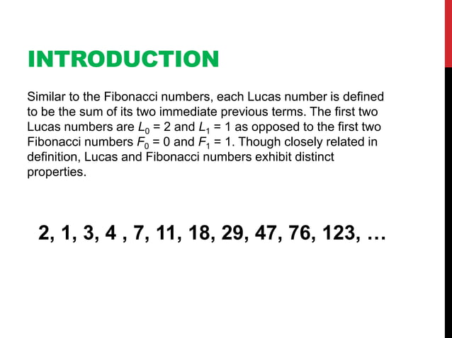 Fibonacci numbers And Lucas numbers | PPT