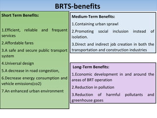 IMPACT OF BRTS ON CITIES | PPT
