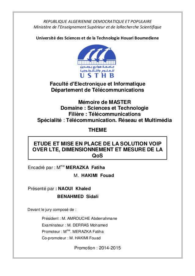 ETUDE ET MISE EN PLACE DE LA SOLUTION VOIP OVER LTE, DIMENSIONNEMENT