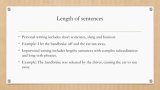 Final presentation - Personal and Impersonal Language Style | PPT