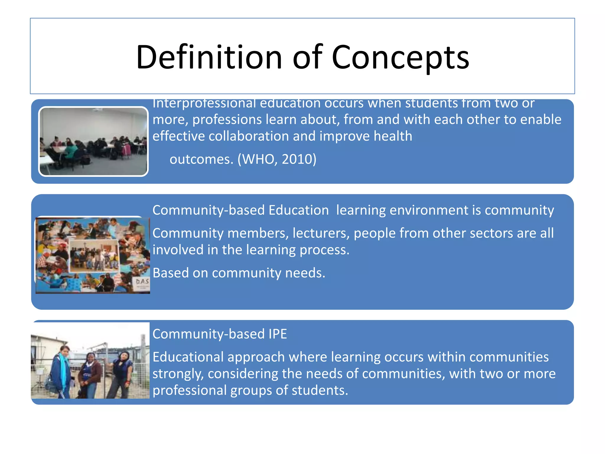 Using IPE to address communities’ needs within the ICF and CBR ...