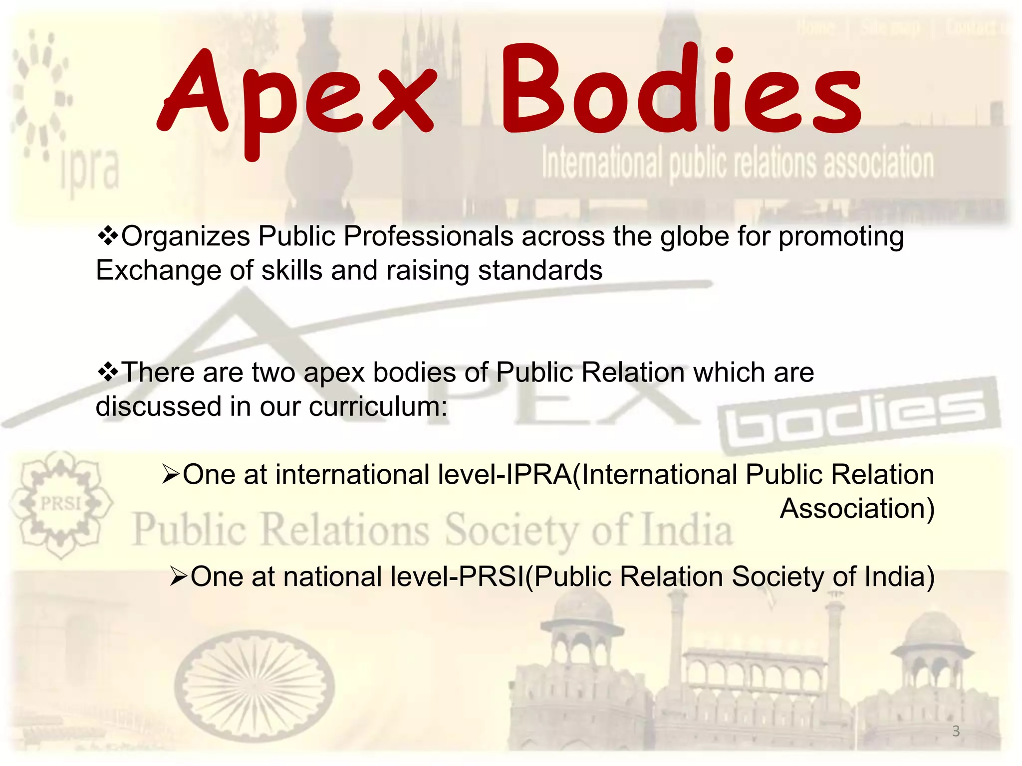 Apex Bodies of Public Relations(in india and Internationally) | PPTX