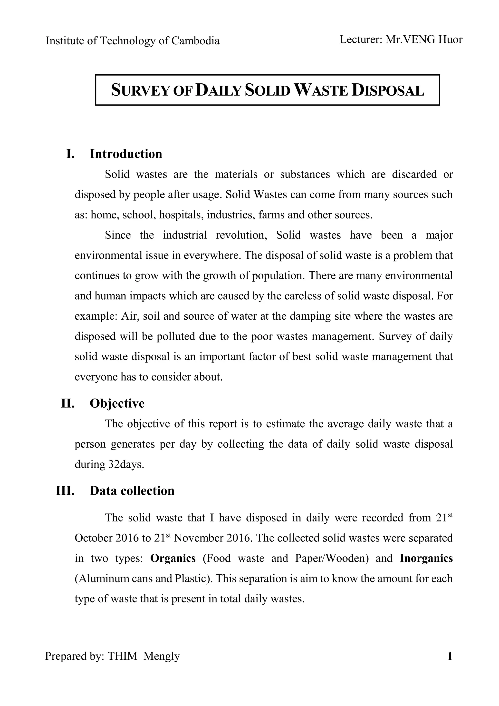 Report Daily Solid Waste Disposal | PDF