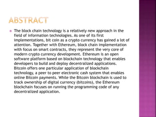 Ethereum Block Chain | PPTX