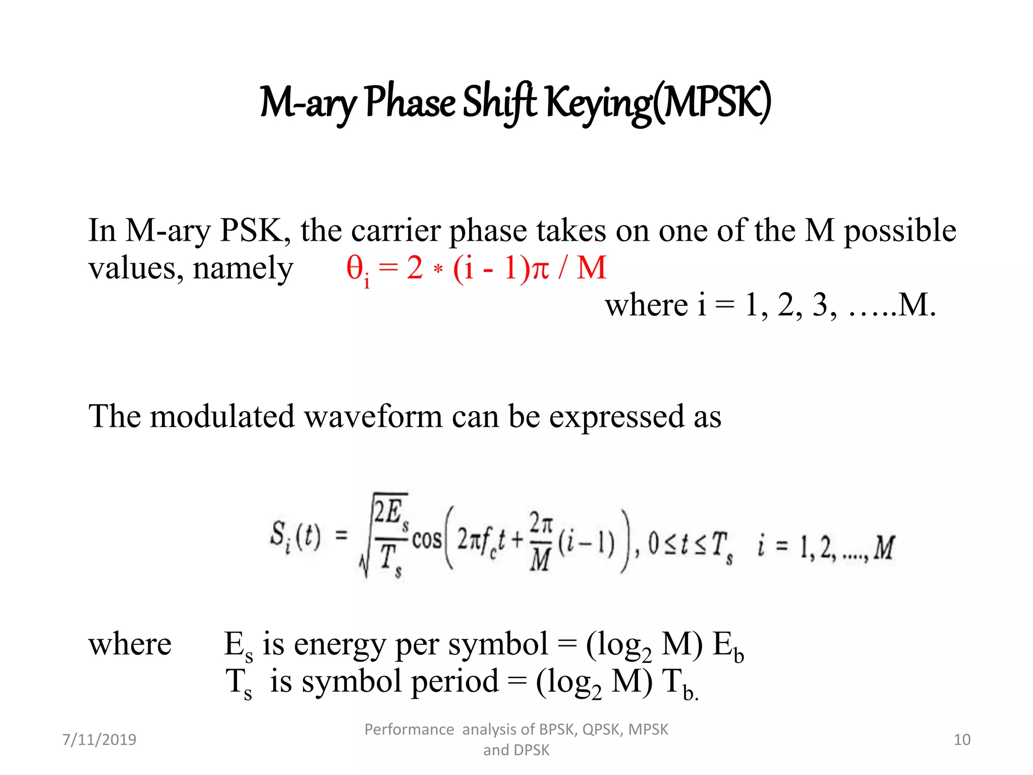 Performance Analysis (BER vs Eb/N0) of BPSK,QPSK, DPSK and M-PSK | PPTX