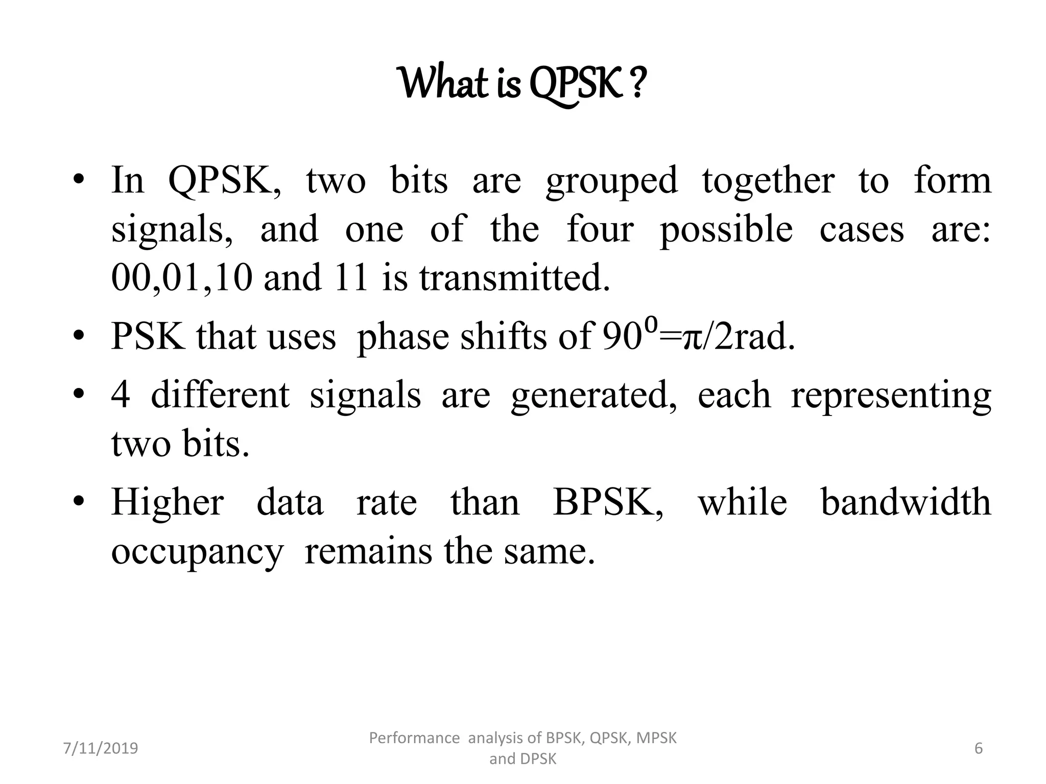 Performance Analysis (BER vs Eb/N0) of BPSK,QPSK, DPSK and M-PSK | PPTX