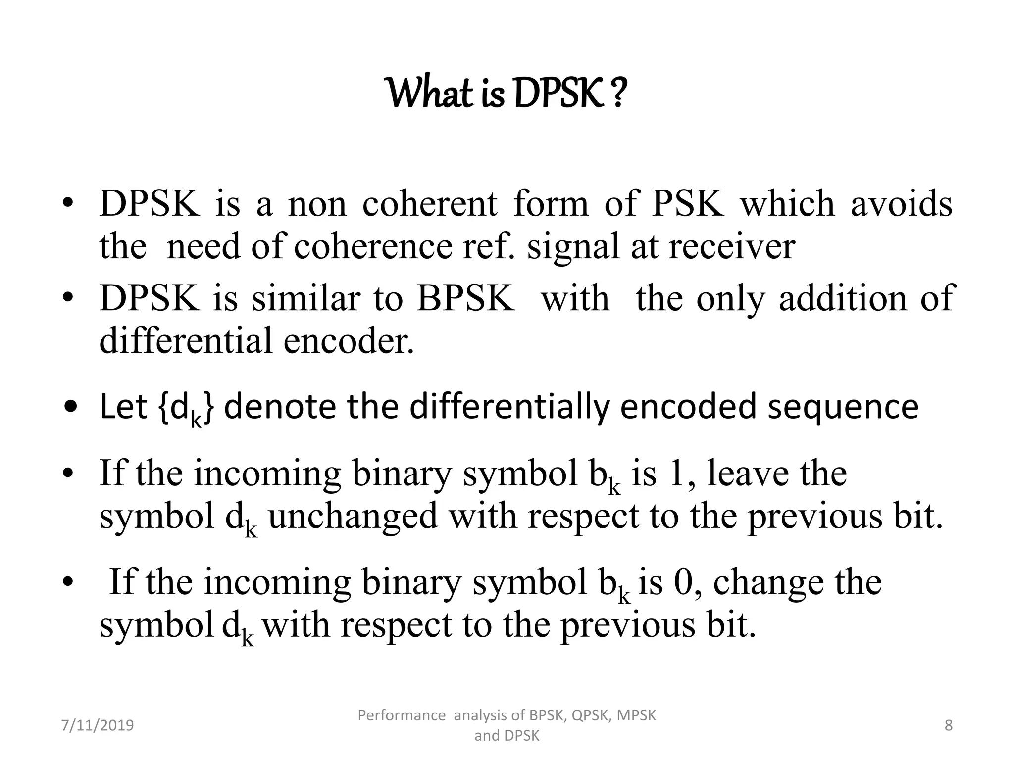 Performance Analysis (BER vs Eb/N0) of BPSK,QPSK, DPSK and M-PSK | PPTX