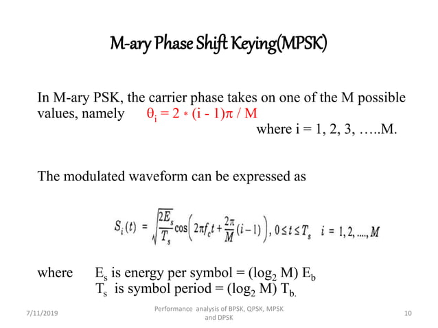 Performance Analysis (BER vs Eb/N0) of BPSK,QPSK, DPSK and M-PSK | PPTX