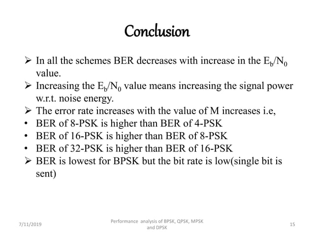 Performance Analysis (BER vs Eb/N0) of BPSK,QPSK, DPSK and M-PSK | PPTX