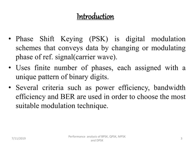 Performance Analysis (BER vs Eb/N0) of BPSK,QPSK, DPSK and M-PSK | PPTX