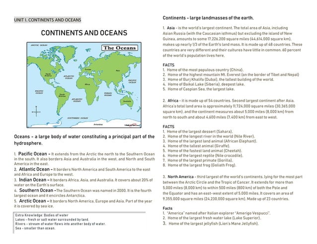 Oceans and Continents | PDF | South America Travel | Travel Locations