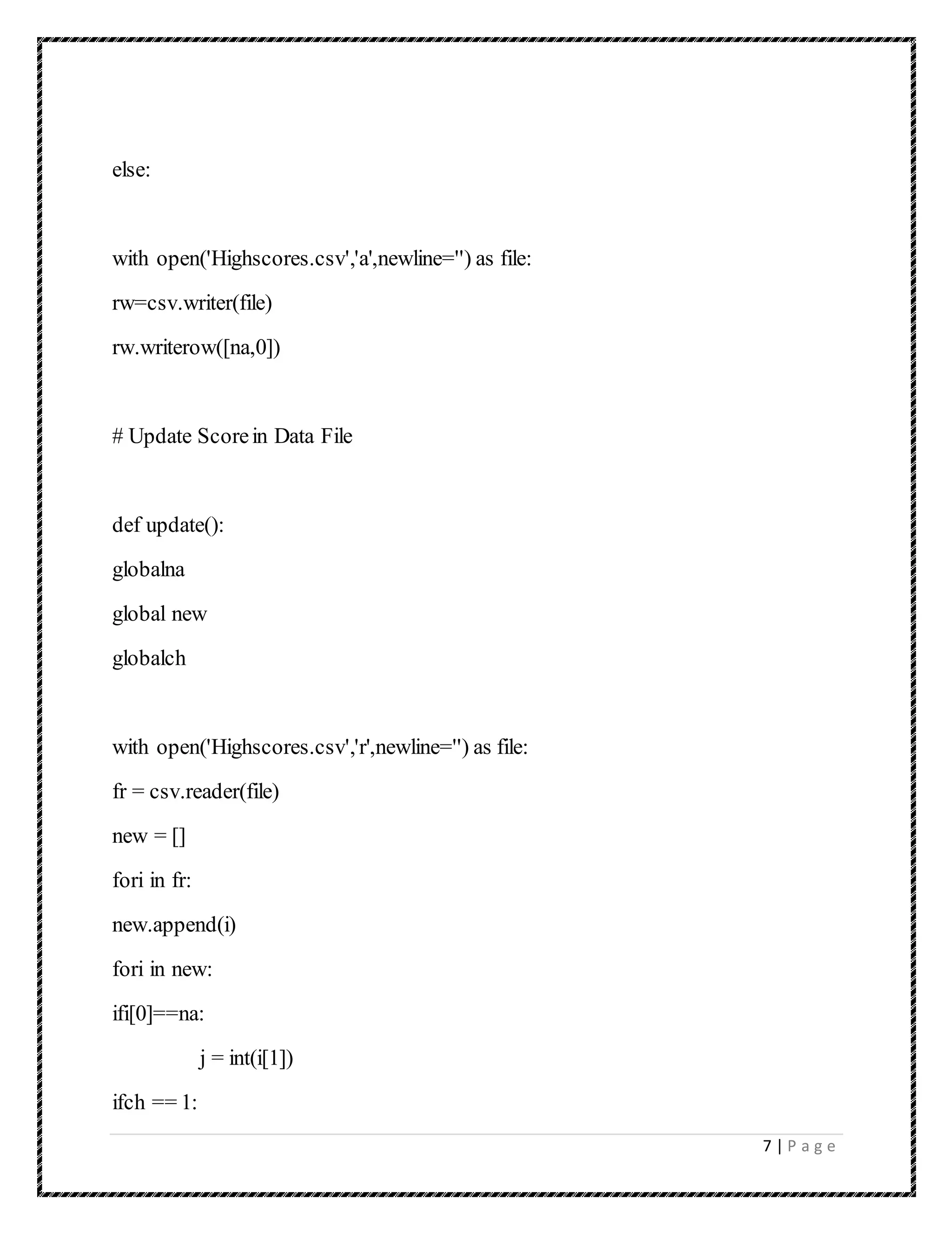 COMPUTER SCIENCE INVESTIGATORY PROJECT ON FOOTBALL GAME AND SCORE MANAGEMENT SYSTEM | DOCX ...