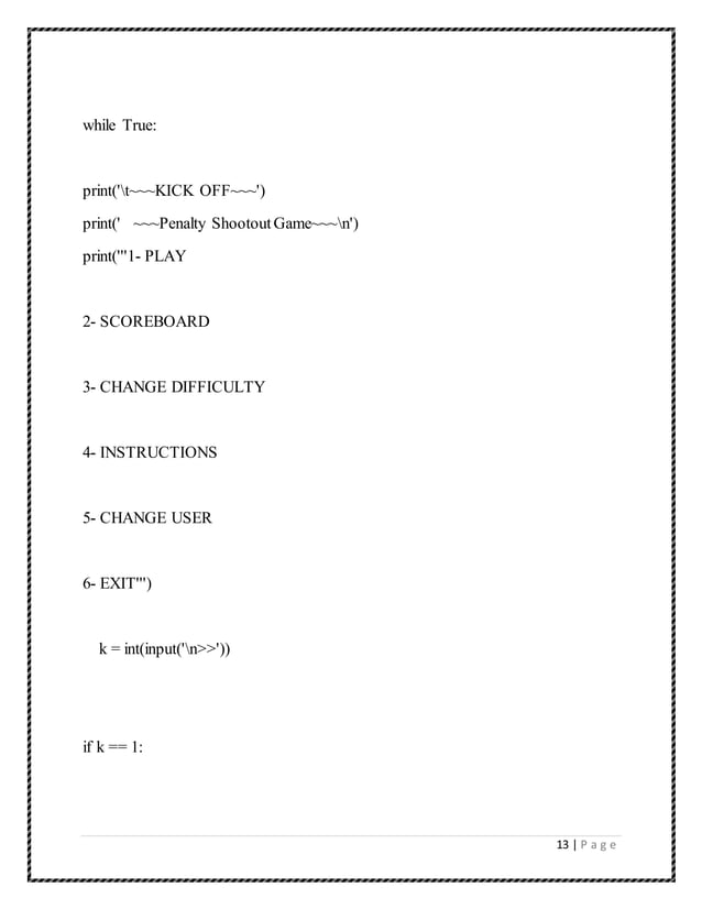 COMPUTER SCIENCE INVESTIGATORY PROJECT ON FOOTBALL GAME AND SCORE ...
