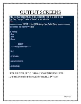 COMPUTER SCIENCE INVESTIGATORY PROJECT ON FOOTBALL GAME AND SCORE MANAGEMENT SYSTEM | DOCX ...