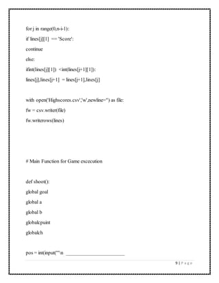 COMPUTER SCIENCE INVESTIGATORY PROJECT ON FOOTBALL GAME AND SCORE ...