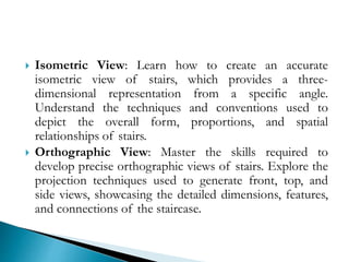 Details of Sectional view, Isometric View , Orthography View for stairs ...