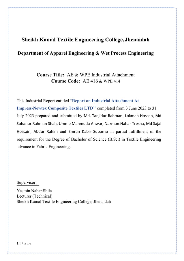 Report on Impress-Newtex Composite Textiles Ltd. | PDF | Needlework | Arts and Crafts
