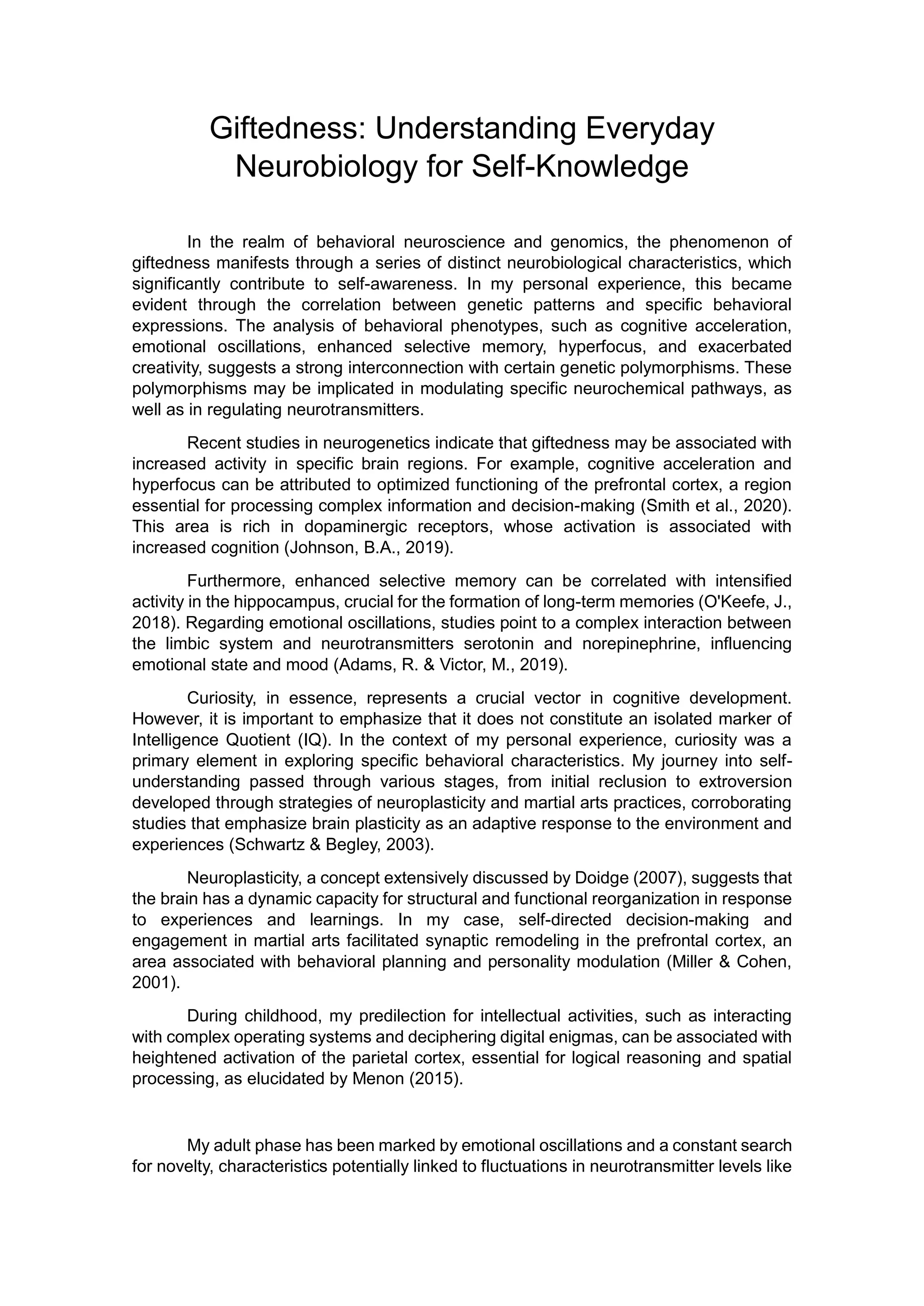 Giftedness: Understanding Everyday Neurobiology for Self-Knowledge | DOCX