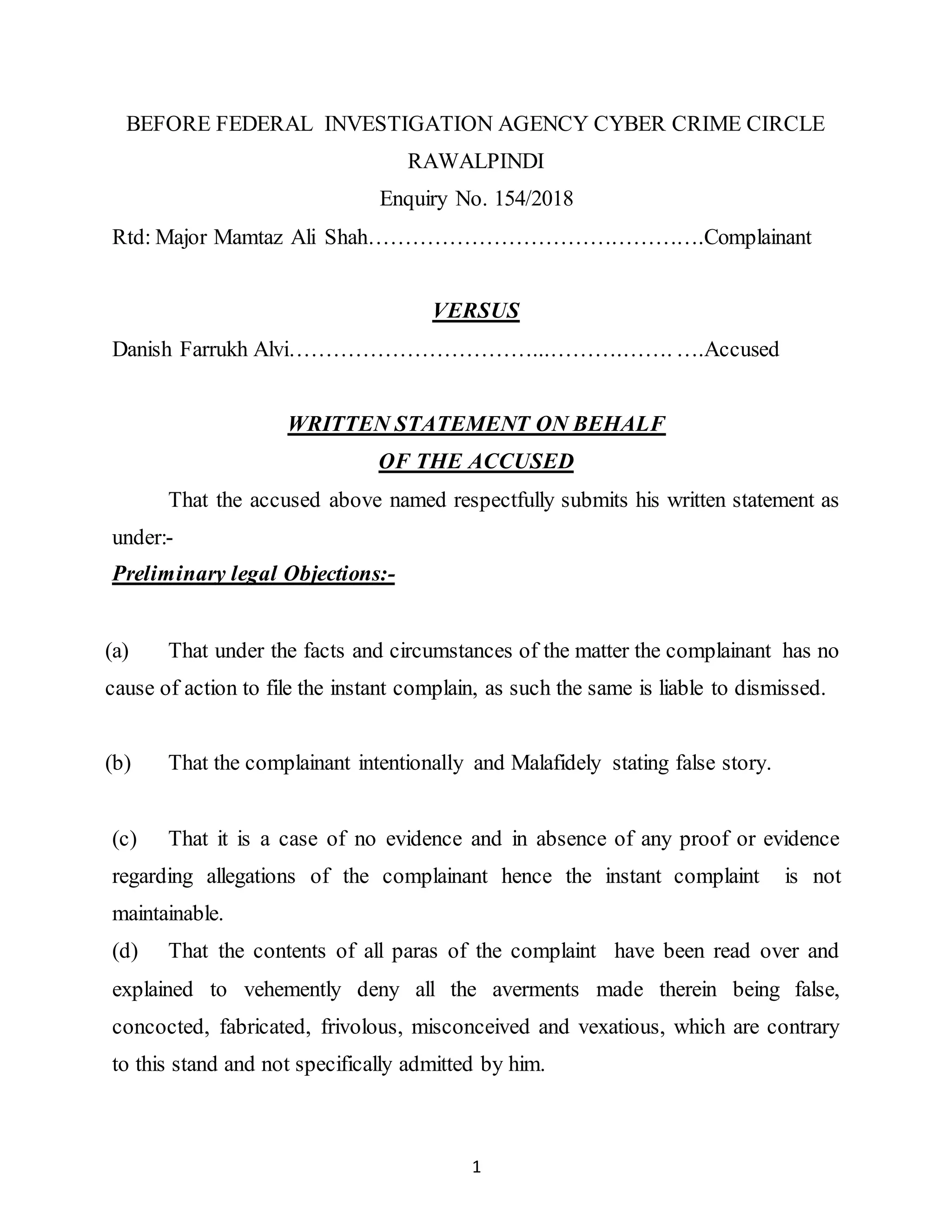 Written Statement in FIA cyber crime inquiry case exposing a trend of ...