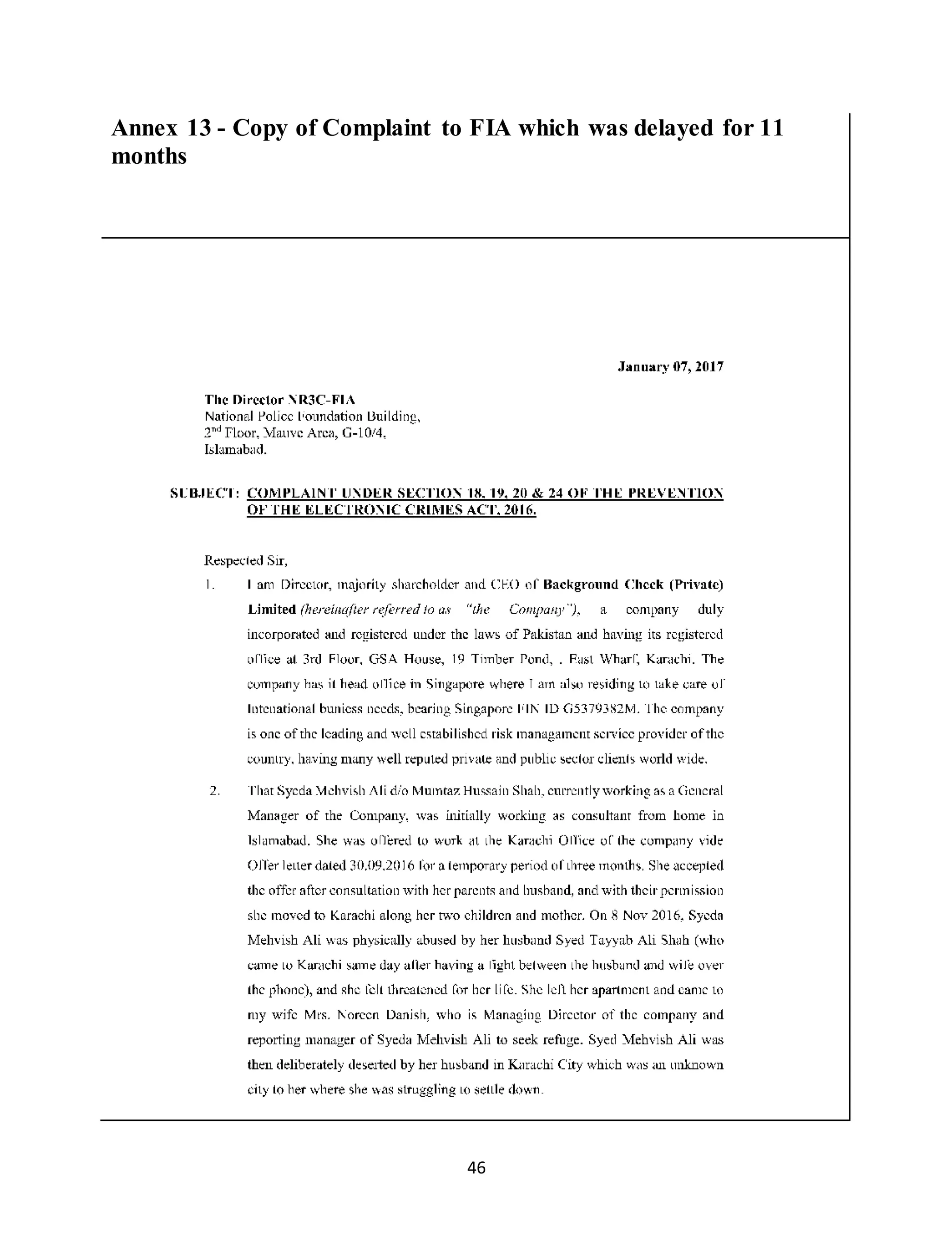 Written Statement in FIA cyber crime inquiry case exposing a trend of ...